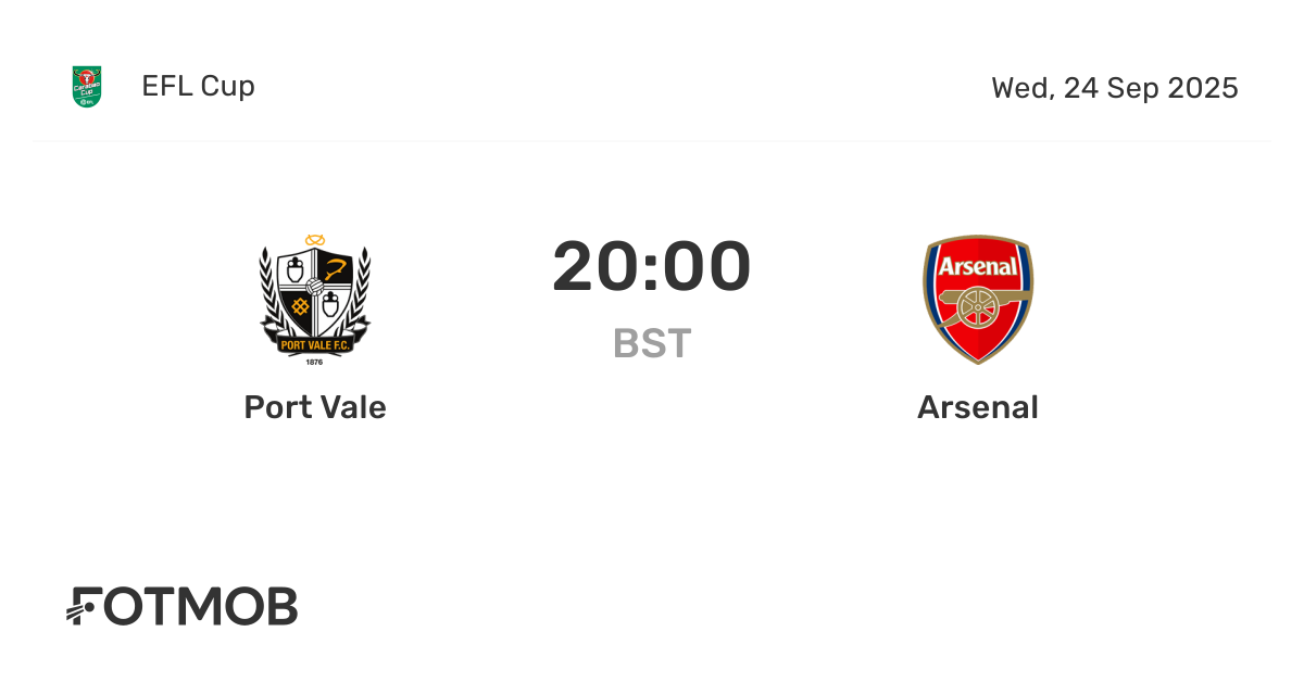 Port Vale vs Arsenal - live score, predicted lineups and H2H stats