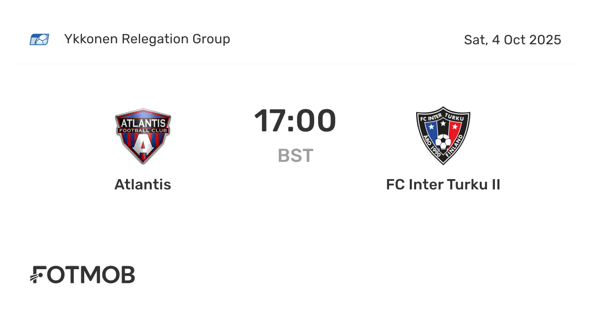 Atlantis vs FC Inter Turku II - live score, predicted lineups and H2H stats