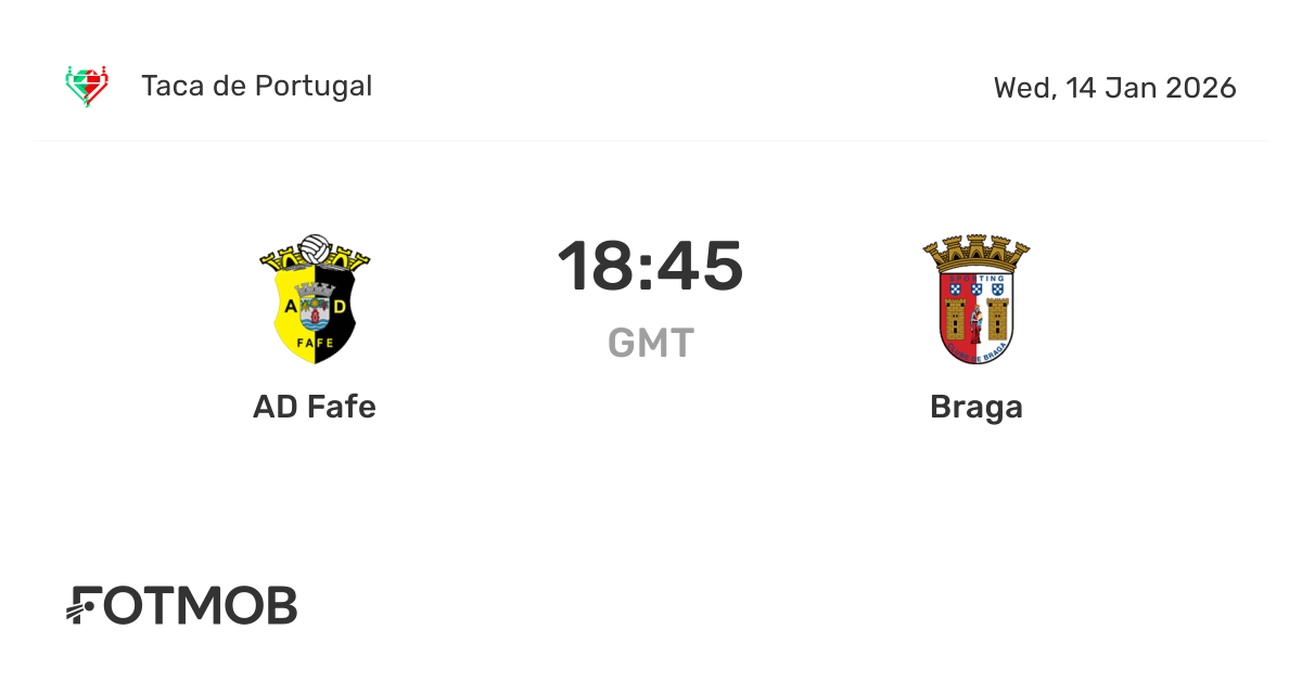 AD Fafe vs Braga - live score, predicted lineups and H2H stats